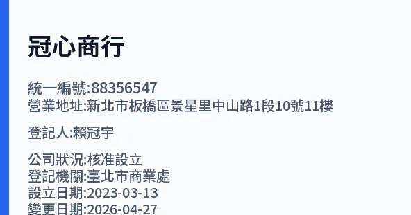 冠心商行的照片-統編 88356547(新北市) 公司登記資料與營業項目詳細圖表
