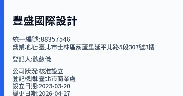豐盛國際設計的照片-統編 88357546(臺北市) 公司登記資料與營業項目詳細圖表