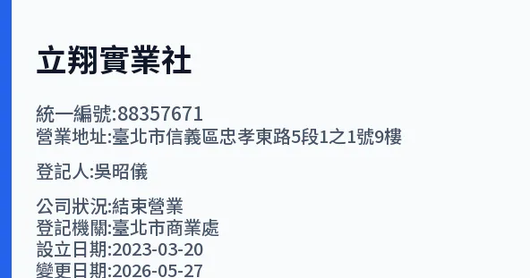 立翔實業社的照片-統編 88357671(臺北市) 公司登記資料與營業項目詳細圖表