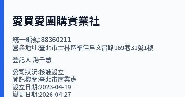 愛買愛團購實業社的照片-統編 88360211(臺北市) 公司登記資料與營業項目詳細圖表