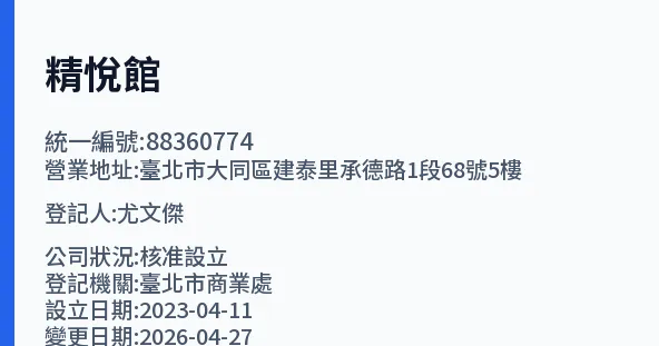 精悅館的照片-統編 88360774(臺北市) 公司登記資料與營業項目詳細圖表