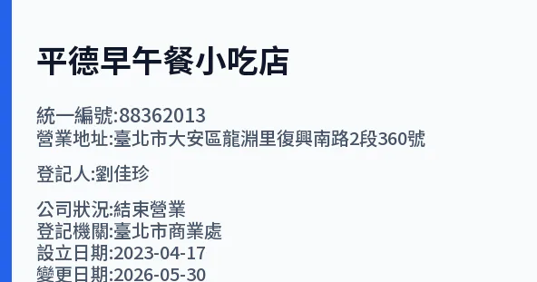 平德早午餐小吃店的照片-統編 88362013(臺北市) 公司登記資料與營業項目詳細圖表