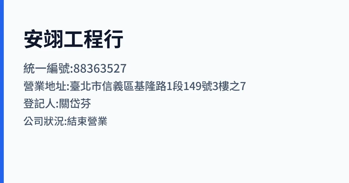 安翊工程行 - 統編 88363527(臺北市) 公司登記資料與營業項目詳細圖表