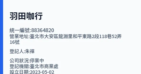 羽田咖行的照片-統編 88364820(臺北市) 公司登記資料與營業項目詳細圖表
