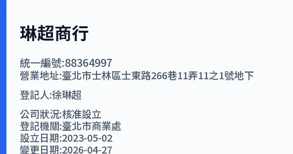 琳超商行的照片-統編 88364997(臺北市) 公司登記資料與營業項目詳細圖表