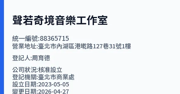 聲若奇境音樂工作室的照片-統編 88365715(臺北市) 公司登記資料與營業項目詳細圖表