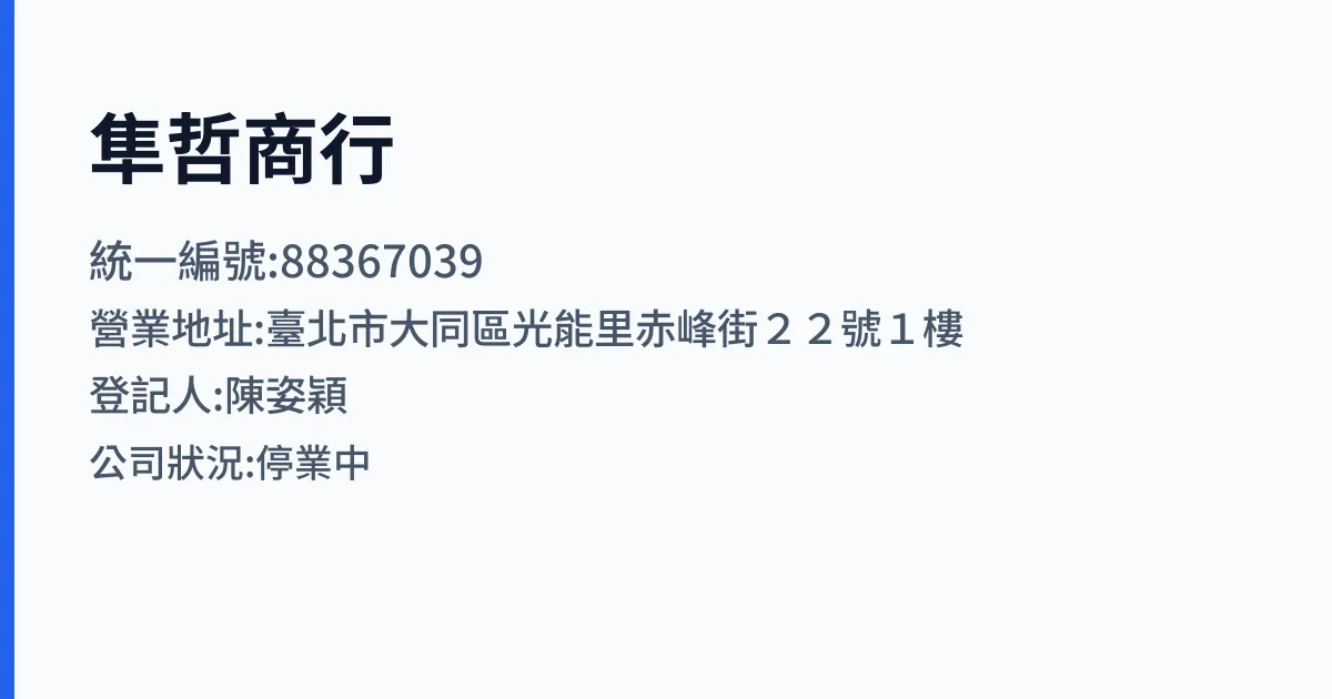 隼哲商行 - 統編 88367039(臺北市) 公司登記資料與營業項目詳細圖表