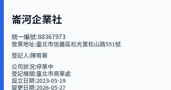 崙河企業社的照片-統編 88367973(臺北市) 公司登記資料與營業項目詳細圖表