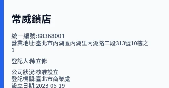 常威鎖店的照片-統編 88368001(臺北市) 公司登記資料與營業項目詳細圖表