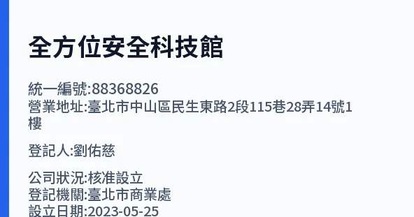 全方位安全科技館的照片-統編 88368826(臺北市) 公司登記資料與營業項目詳細圖表