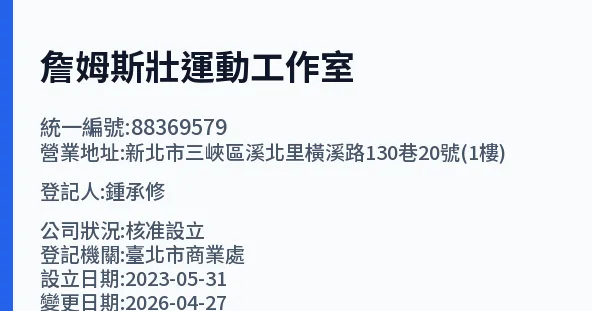 詹姆斯壯運動工作室的照片-統編 88369579(新北市) 公司登記資料與營業項目詳細圖表