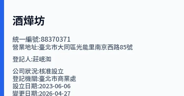 酒燁坊的照片-統編 88370371(臺北市) 公司登記資料與營業項目詳細圖表