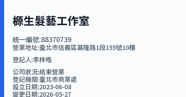 榞生髮藝工作室的照片-統編 88370739(臺北市) 公司登記資料與營業項目詳細圖表