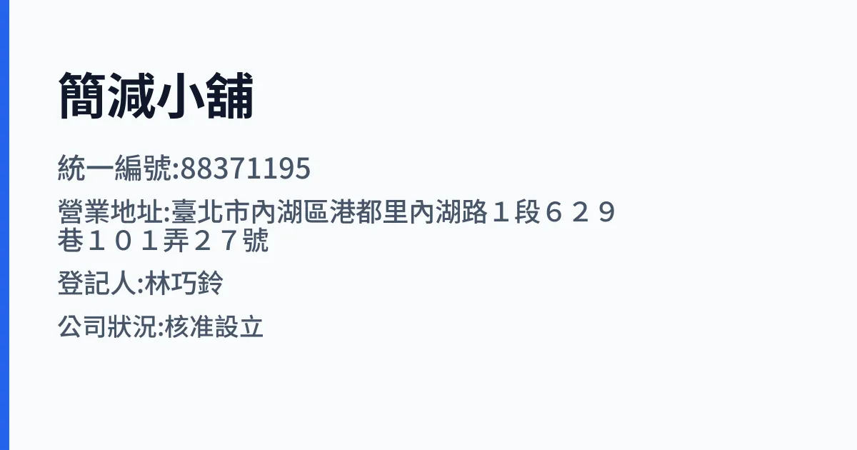 簡減小舖 - 統編 88371195(臺北市) 公司登記資料與營業項目詳細圖表
