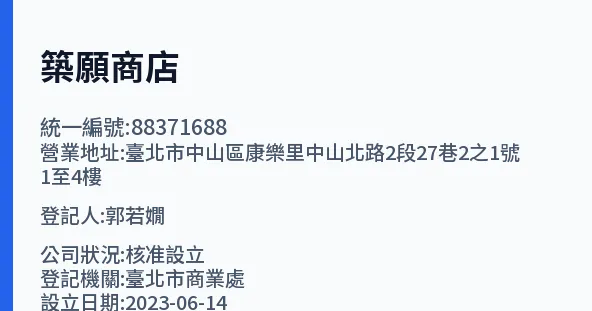 築願商店的照片-統編 88371688(臺北市) 公司登記資料與營業項目詳細圖表