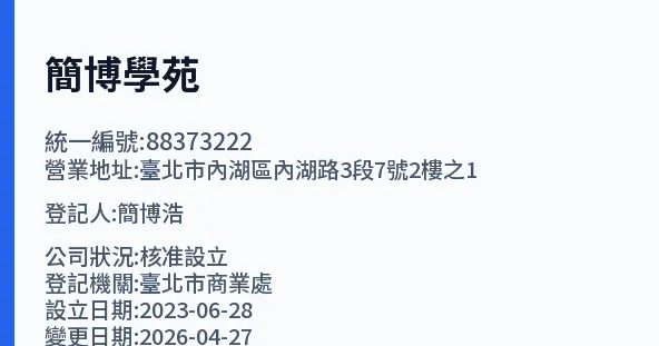 簡博學苑的照片-統編 88373222(臺北市) 公司登記資料與營業項目詳細圖表