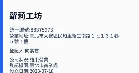 蘿莉工坊的照片-統編 88375973(臺北市) 公司登記資料與營業項目詳細圖表