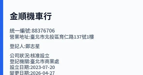 金順機車行的照片-統編 88376706(臺北市) 公司登記資料與營業項目詳細圖表