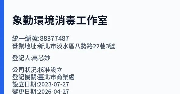 象勤環境消毒工作室的照片-統編 88377487(新北市) 公司登記資料與營業項目詳細圖表