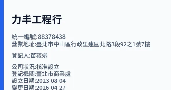 力丰工程行的照片-統編 88378438(臺北市) 公司登記資料與營業項目詳細圖表