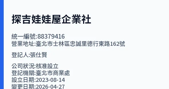 探吉娃娃屋企業社的照片-統編 88379416(臺北市) 公司登記資料與營業項目詳細圖表