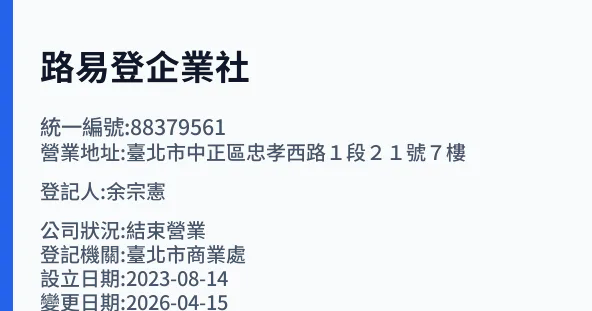 路易登企業社的照片-統編 88379561(臺北市) 公司登記資料與營業項目詳細圖表