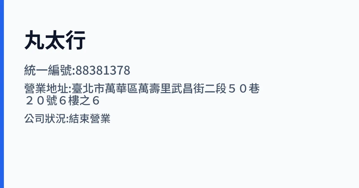 丸太行 - 統編 88381378(臺北市) 公司登記資料與營業項目詳細圖表