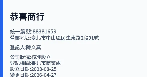 恭喜商行的照片-統編 88381659(臺北市) 公司登記資料與營業項目詳細圖表