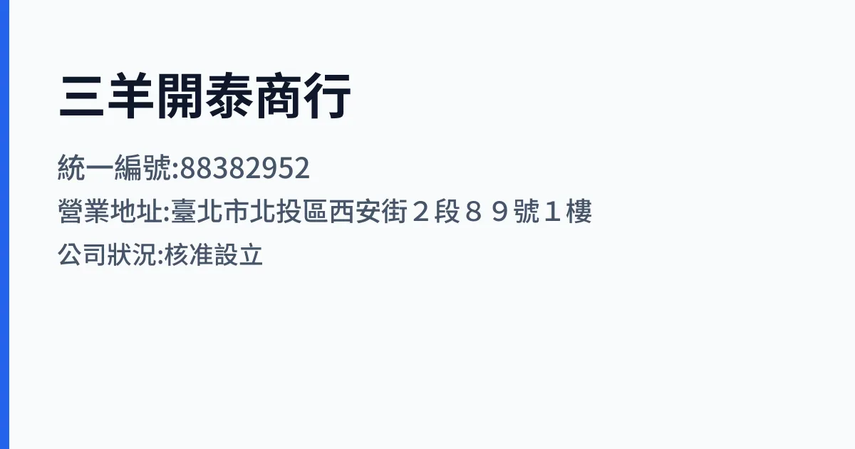 三羊開泰商行 - 統編 88382952(臺北市) 公司登記資料與營業項目詳細圖表