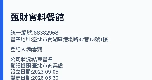 甄財實料餐館的照片-統編 88382968(臺北市) 公司登記資料與營業項目詳細圖表