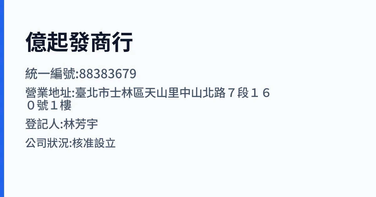 億起發商行 - 統編 88383679(臺北市) 公司登記資料與營業項目詳細圖表