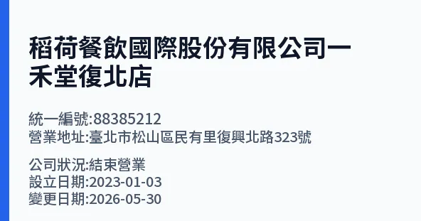 稻荷餐飲國際股份有限公司一禾堂復北店的照片-統編 88385212(臺北市) 公司登記資料與營業項目詳細圖表