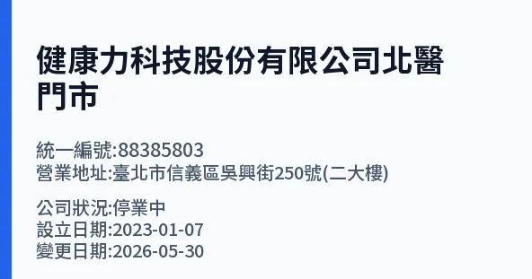 健康力科技股份有限公司北醫門市的照片-統編 88385803(臺北市) 公司登記資料與營業項目詳細圖表