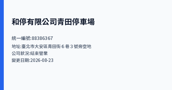 和停有限公司青田停車場的照片-統編 88386367(臺北市) 公司登記資料與營業項目詳細圖表