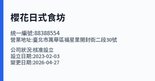 櫻花日式食坊的照片-統編 88388554(臺北市) 公司登記資料與營業項目詳細圖表