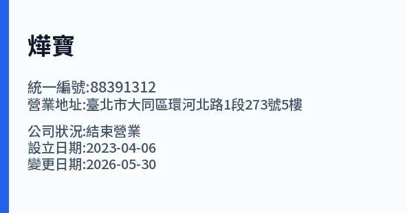 燁寶的照片-統編 88391312(臺北市) 公司登記資料與營業項目詳細圖表