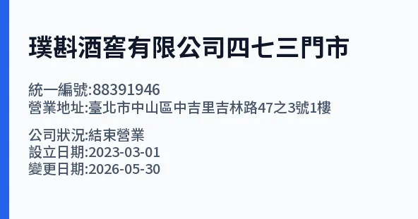 璞斟酒窖有限公司四七三門市的照片-統編 88391946(臺北市) 公司登記資料與營業項目詳細圖表