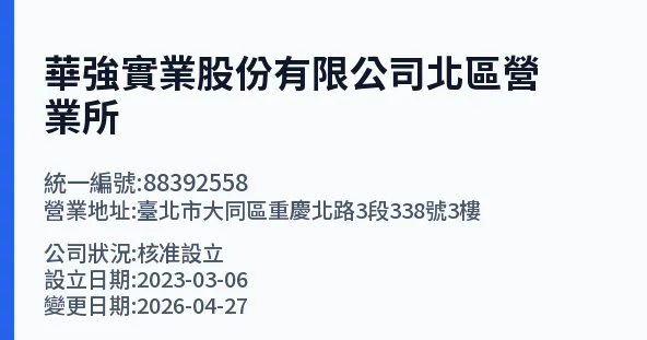華強實業股份有限公司北區營業所的照片-統編 88392558(臺北市) 公司登記資料與營業項目詳細圖表