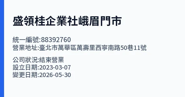 盛領桂企業社峨眉門市的照片-統編 88392760(臺北市) 公司登記資料與營業項目詳細圖表