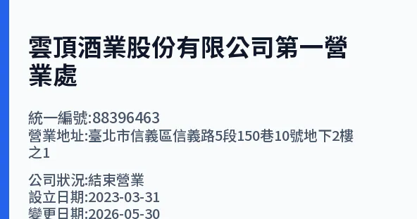 雲頂酒業股份有限公司第一營業處的照片-統編 88396463(臺北市) 公司登記資料與營業項目詳細圖表