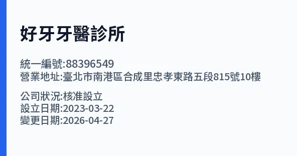 好牙牙醫診所的照片-統編 88396549(臺北市) 公司登記資料與營業項目詳細圖表