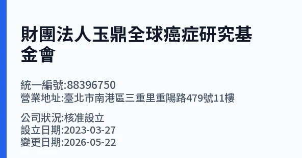 財團法人玉鼎全球癌症研究基金會的照片-統編 88396750 公司登記資料與營業項目詳細圖表