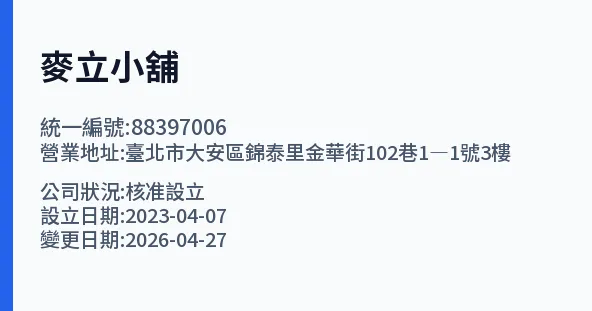 麥立小舖的照片-統編 88397006(臺北市) 公司登記資料與營業項目詳細圖表