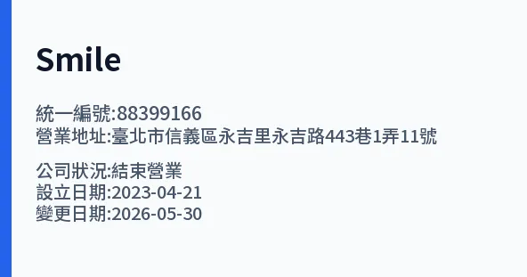 Smile的照片-統編 88399166(臺北市) 公司登記資料與營業項目詳細圖表