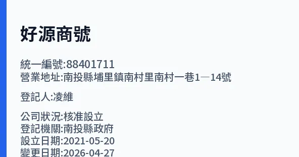 好源商號的照片-統編 88401711(南投縣) 公司登記資料與營業項目詳細圖表