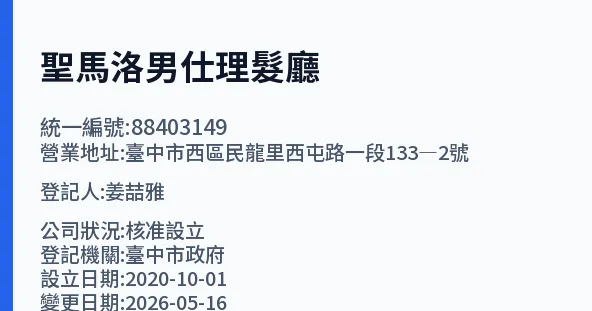 聖馬洛男仕理髮廳的照片-統編 88403149(臺中市) 公司登記資料與營業項目詳細圖表