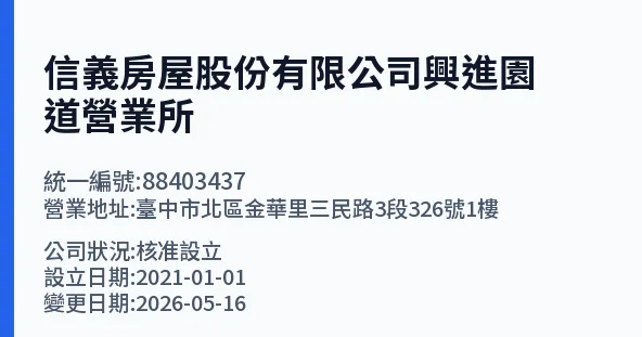 信義房屋股份有限公司興進園道營業所的照片-統編 88403437(臺中市) 公司登記資料與營業項目詳細圖表