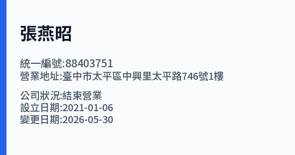 張燕昭的照片-統編 88403751(臺中市) 公司登記資料與營業項目詳細圖表