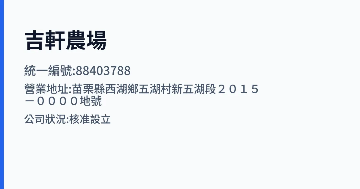 吉軒農場 - 統編 88403788(苗栗縣) 公司登記資料與營業項目詳細圖表