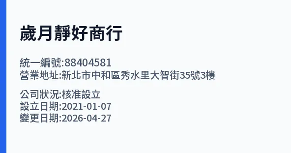 歲月靜好商行的照片-統編 88404581(新北市) 公司登記資料與營業項目詳細圖表